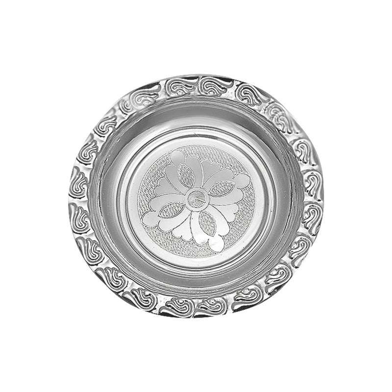 Pure Silver Puja Plate with Flower Design