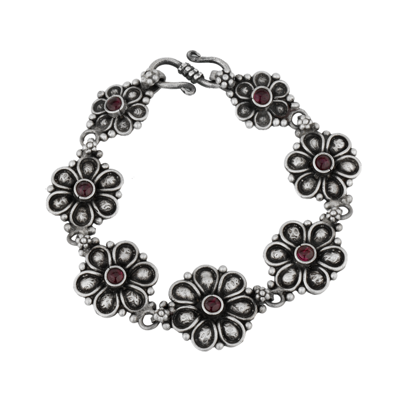 Antique Silver Bracelet - Petal Design
